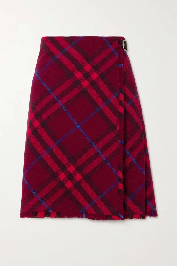 Burberry Checked Wool Wrap Skirt