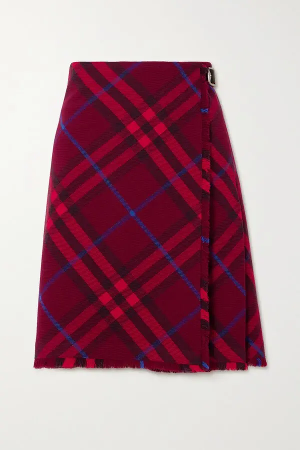 Burberry Checked Wool Wrap Skirt