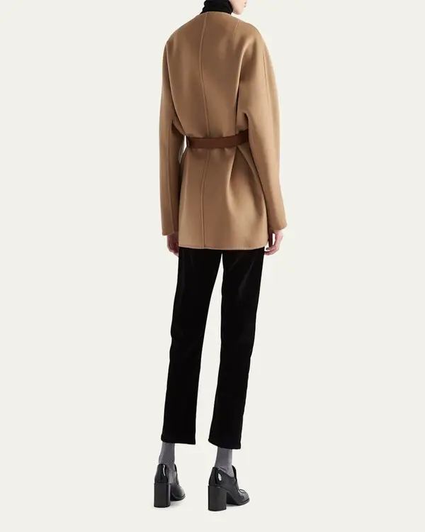 Prada Double Wool Leather Belted Caban Jacket