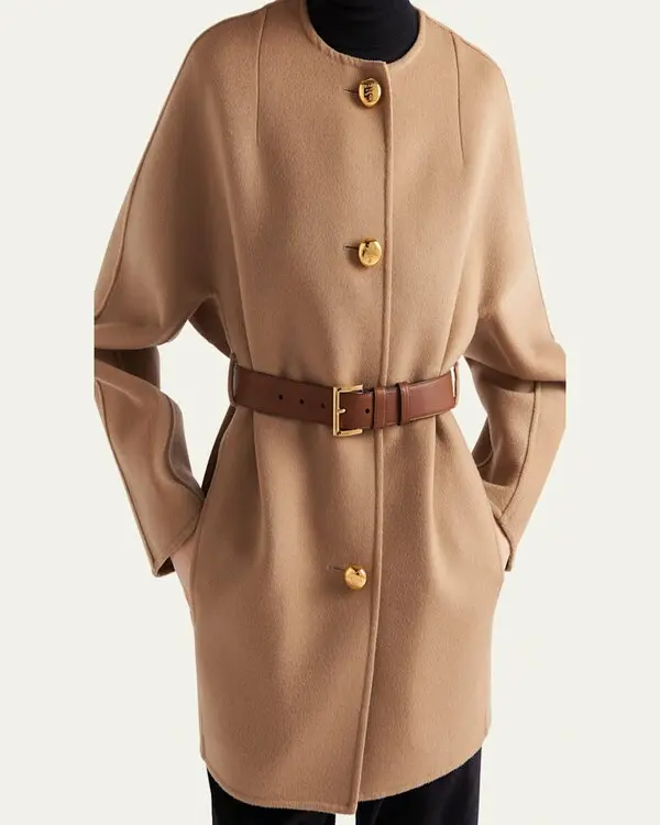 Prada Double Wool Leather Belted Caban Jacket