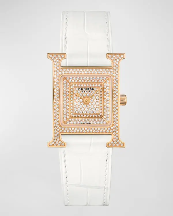 Hermès Heure H Diamond Rose Gold Watch - White