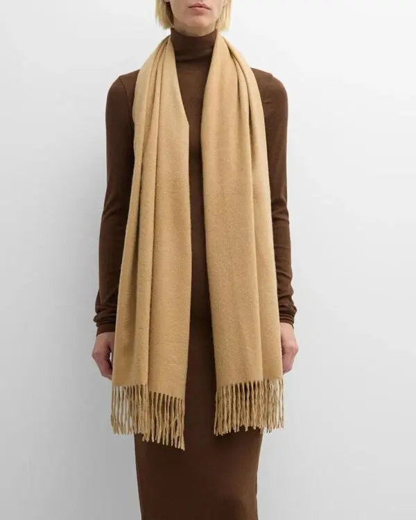 Sofia Cashmere Fringed Cashmere Evening Wrap - Camel