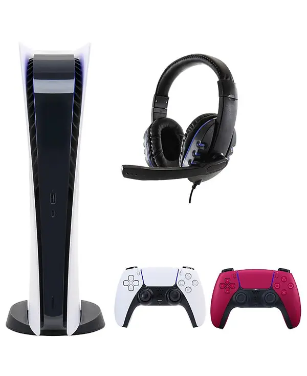 SONY Ps5 Digital Console With Extra Red Dualsense Controller And Universal Headset - Open White
