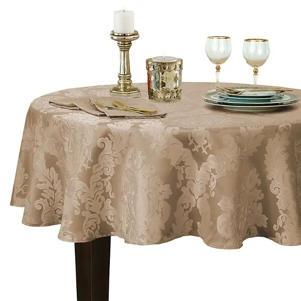 ELRENE HOME FASHIONS Barcelona Jacquard Damask Round Tablecloth, 90 X 90 - Beige