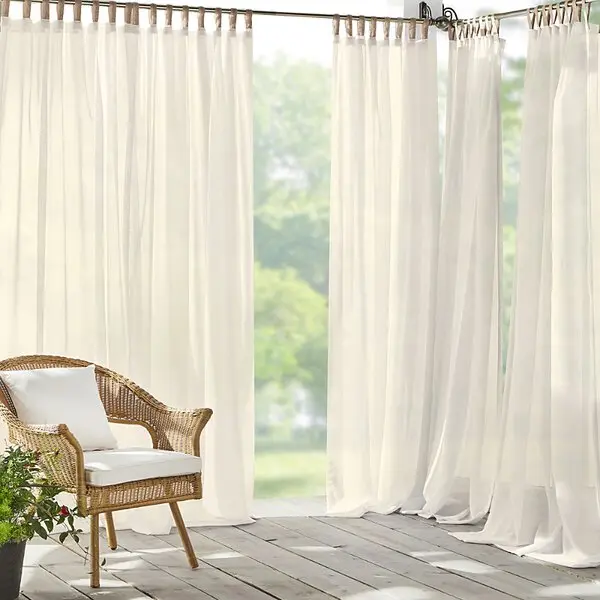 ELRENE HOME FASHIONS Darien Solid Indoor/outdoor Sheer Adhesive Loop Tab Top Window Curtain Panel, 52 X 95 - Ivory