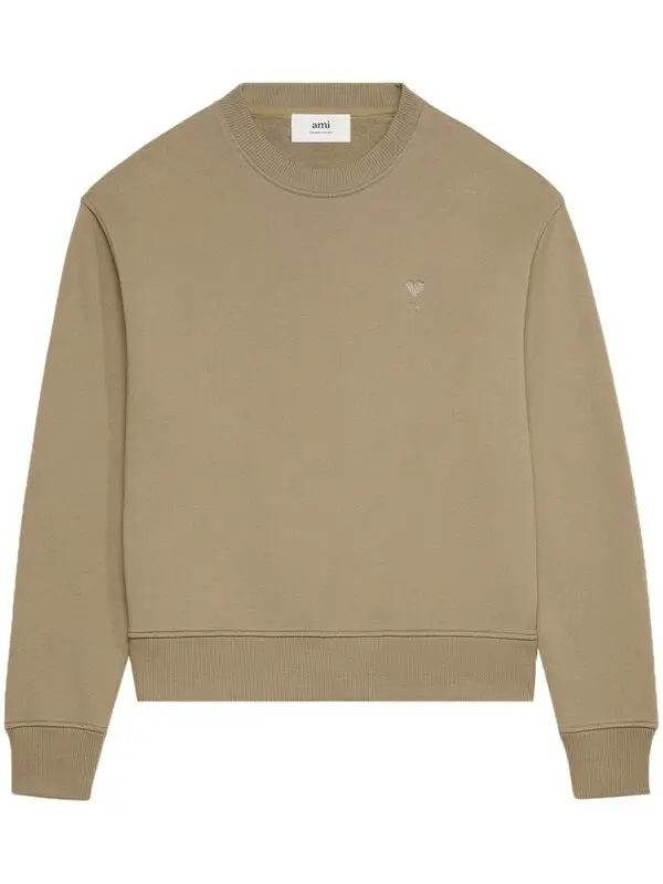 AMI Paris Logo-embroidered Cotton Sweatshirt - Neutrals