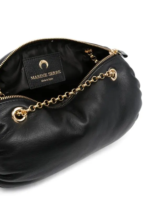 MARINE SERRE Pillow Leather Shoulder Bag With Crescent Moon Detail - Black