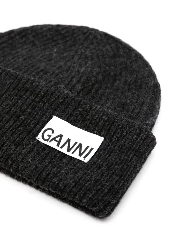 GANNI Logo-patch Ribbed Beanie