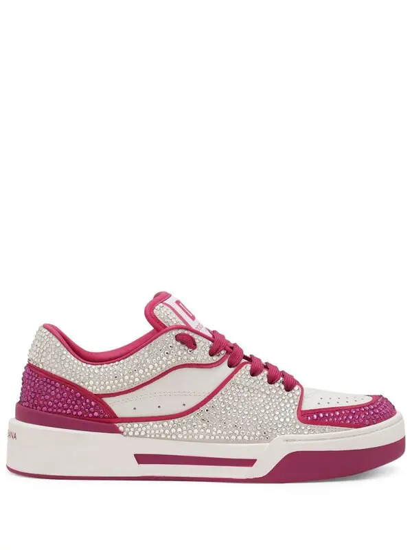 Dolce & Gabbana Crystal-embellished Leather Sneakers - White