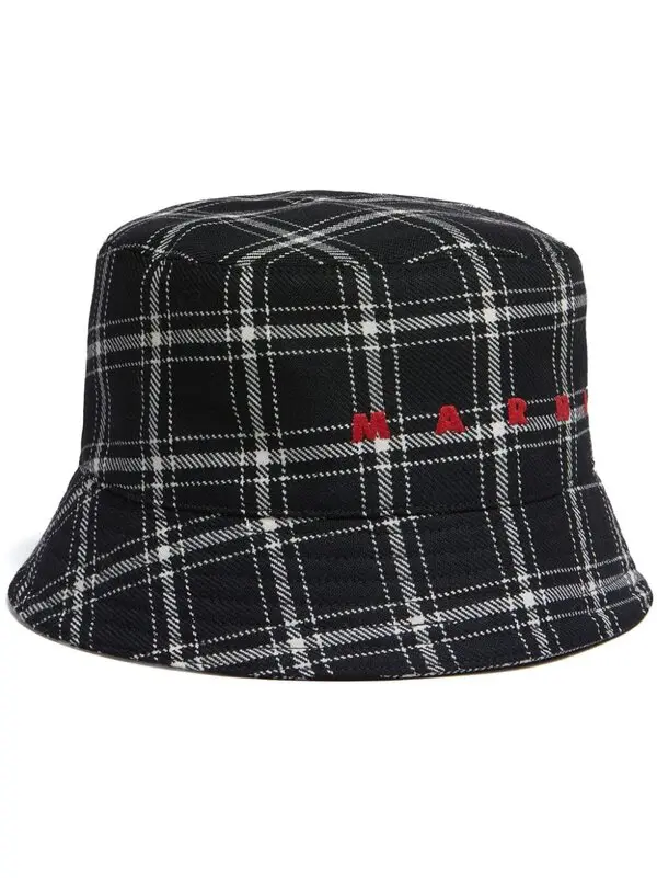 Marni Logo-embroidered Checked Bucket Hat - Black