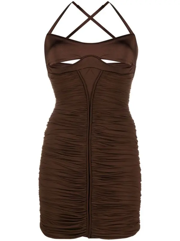 MUGLER Cut-out Ruched Minidress - Brown