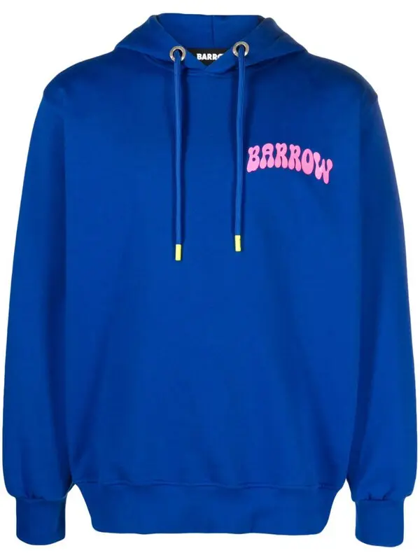 BARROW Logo-print Cotton Hoodie - Blue
