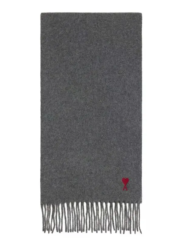 Ami De Coeur Monogram Fringed Logo-embroidered Scarf - Grey
