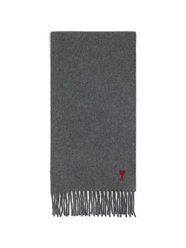 Ami De Coeur Monogram Fringed Logo-embroidered Scarf - Grey