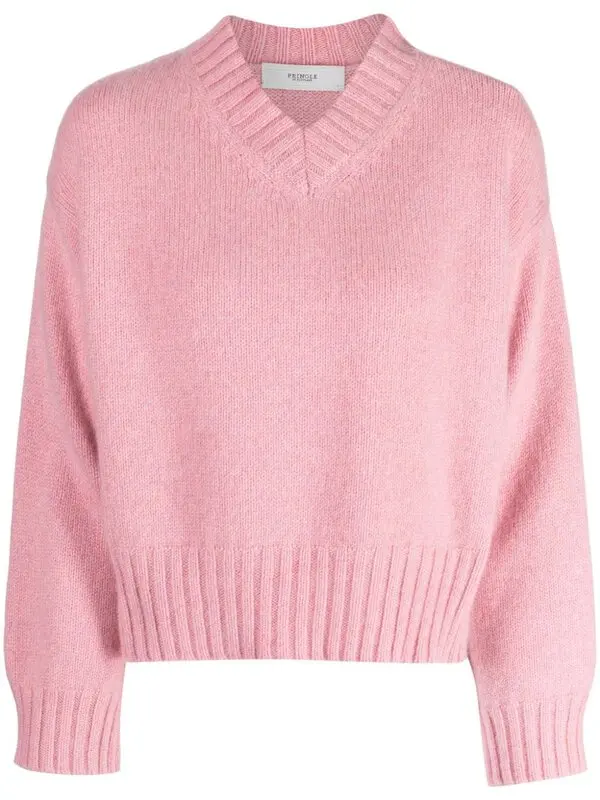 Pringle Of Scotland V-Neck Cashmere Jumper Pink Editorialist