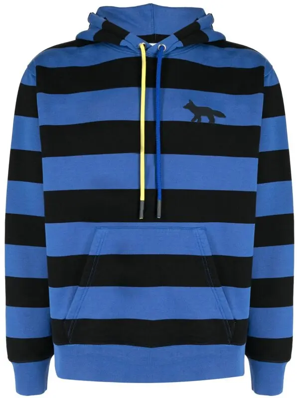 Maison Kitsuné Stripe-pattern Jersey Hoodie - Blue