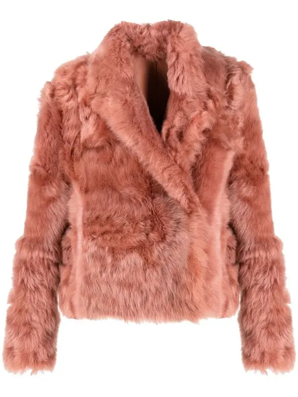 YVES SALOMON Cropped Shearling Jacket - Pink