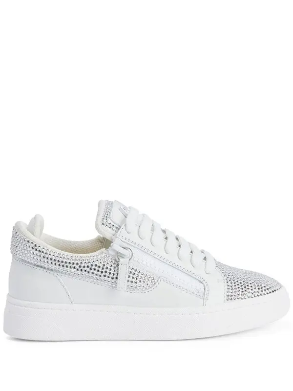 GIUSEPPE ZANOTTI Rhinestone-embellished Leather Sneakers - White
