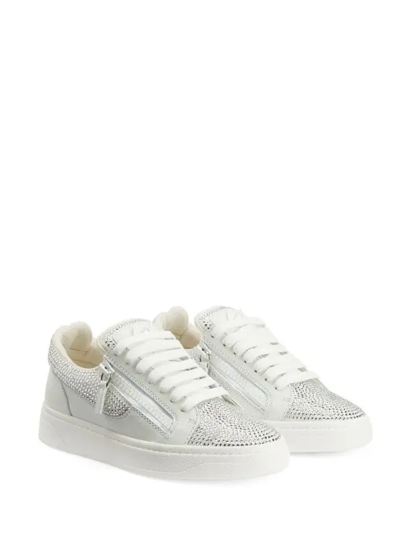 GIUSEPPE ZANOTTI Rhinestone-embellished Leather Sneakers - White