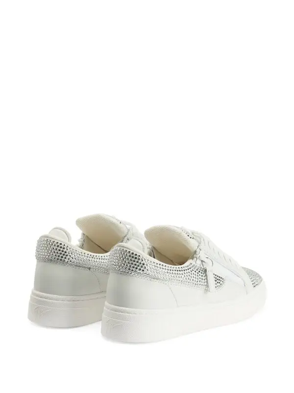 GIUSEPPE ZANOTTI Rhinestone-embellished Leather Sneakers - White