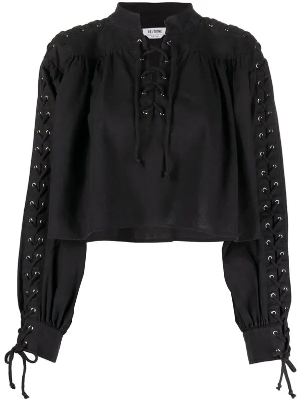 RE/DONE Pirate Lace-up Linen-blend Blouse