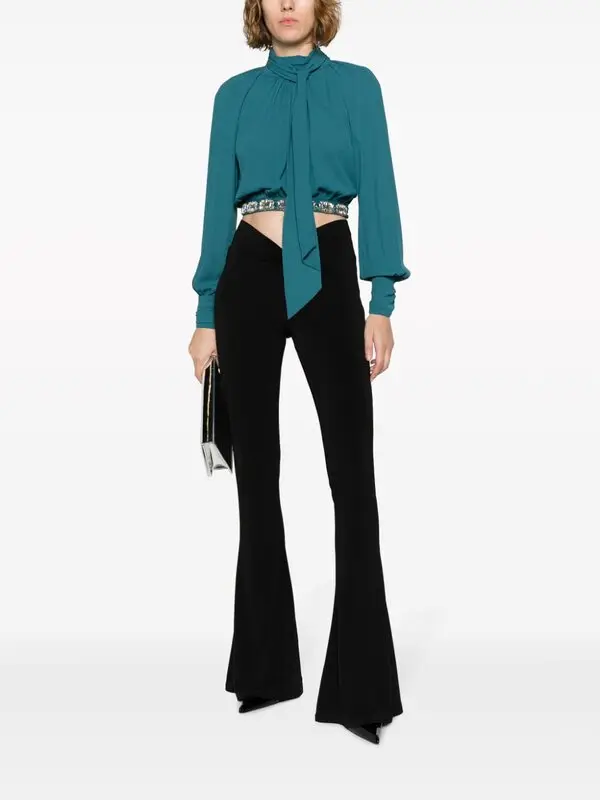 Elisabetta Franchi Gathered Tie-neck Rhinestone-embellished Blouse