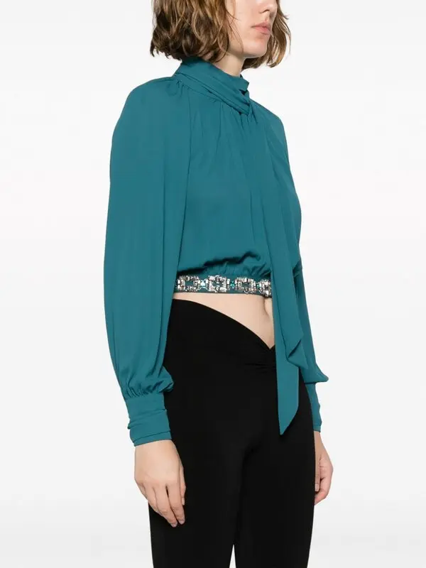 Elisabetta Franchi Gathered Tie-neck Rhinestone-embellished Blouse