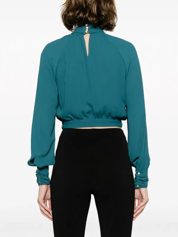 Elisabetta Franchi Gathered Tie-neck Rhinestone-embellished Blouse