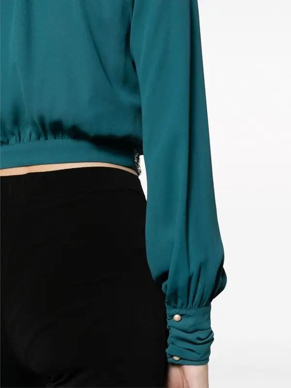 Elisabetta Franchi Gathered Tie-neck Rhinestone-embellished Blouse