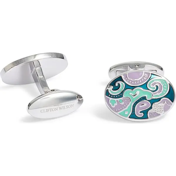 CLIFTON WILSON Oval Paisley Cuff Links - Lavender