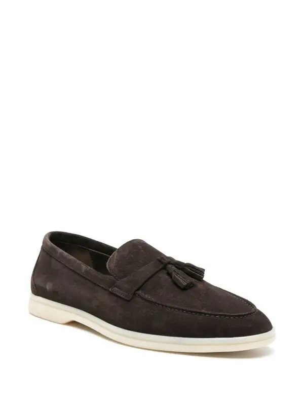 SCAROSSO Suede Tassel Loafers - Brown