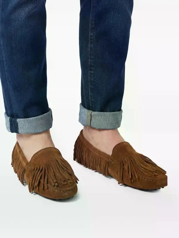 SCAROSSO Fringed Suede Loafers - Brown