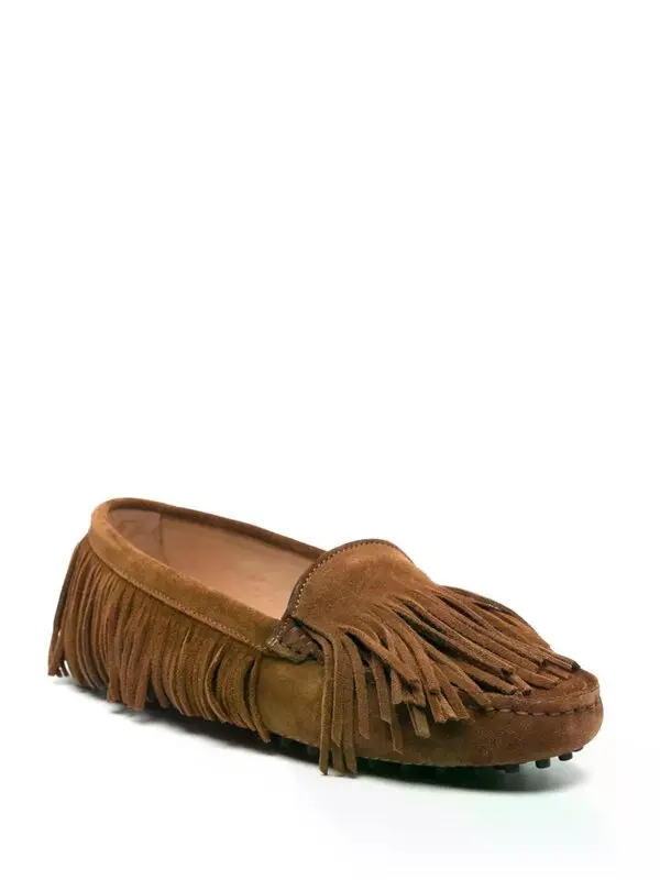 SCAROSSO Fringed Suede Loafers - Brown