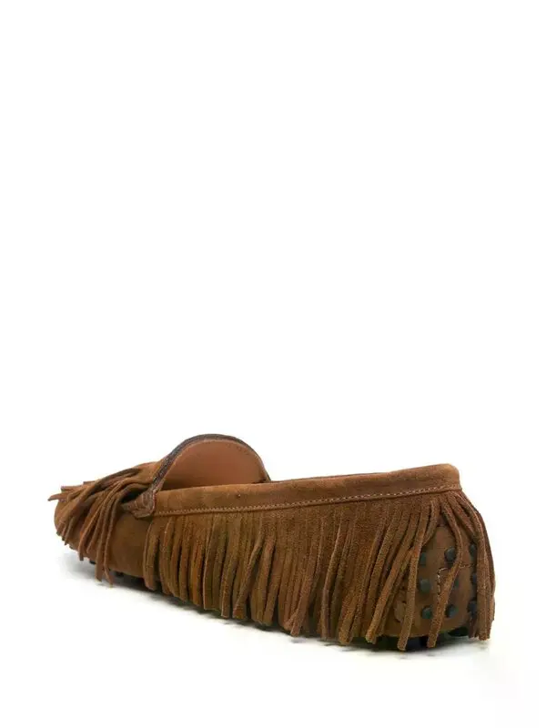 SCAROSSO Fringed Suede Loafers - Brown