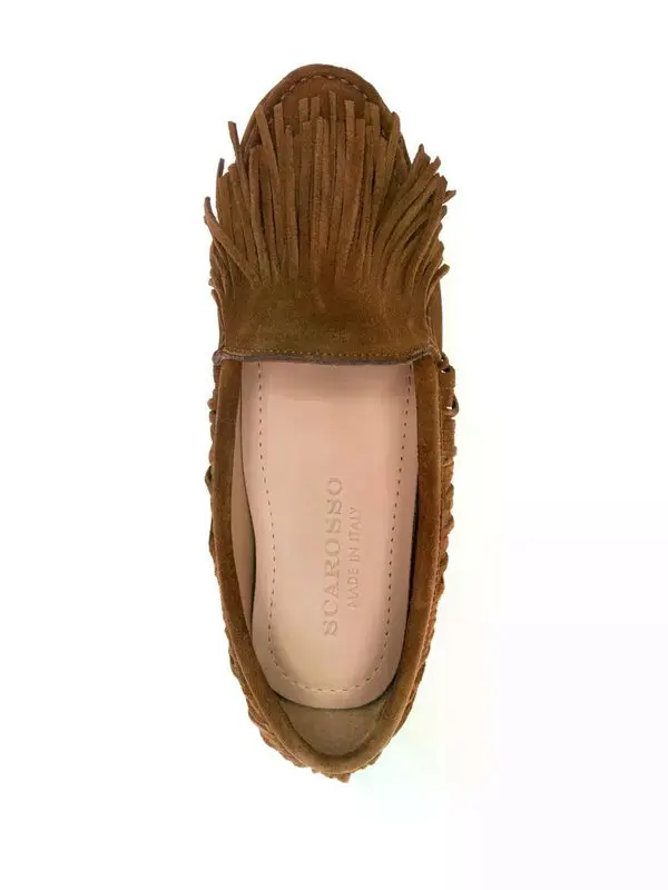 SCAROSSO Fringed Suede Loafers - Brown