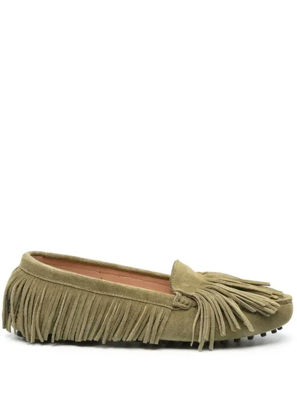 SCAROSSO Fringed Suede Loafers - Green
