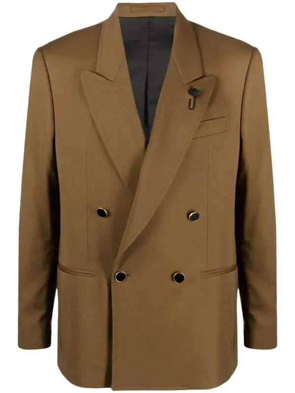LARDINI Double-breasted Wool Blazer - Brown