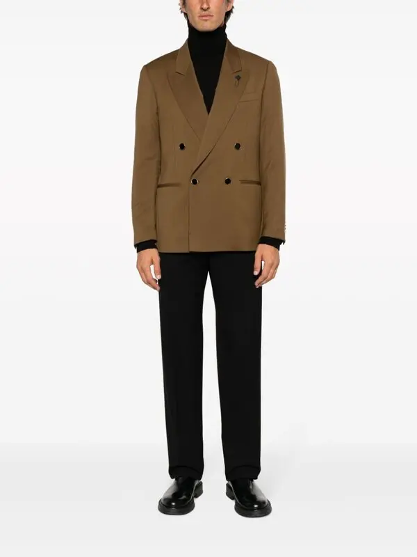 LARDINI Double-breasted Wool Blazer - Brown