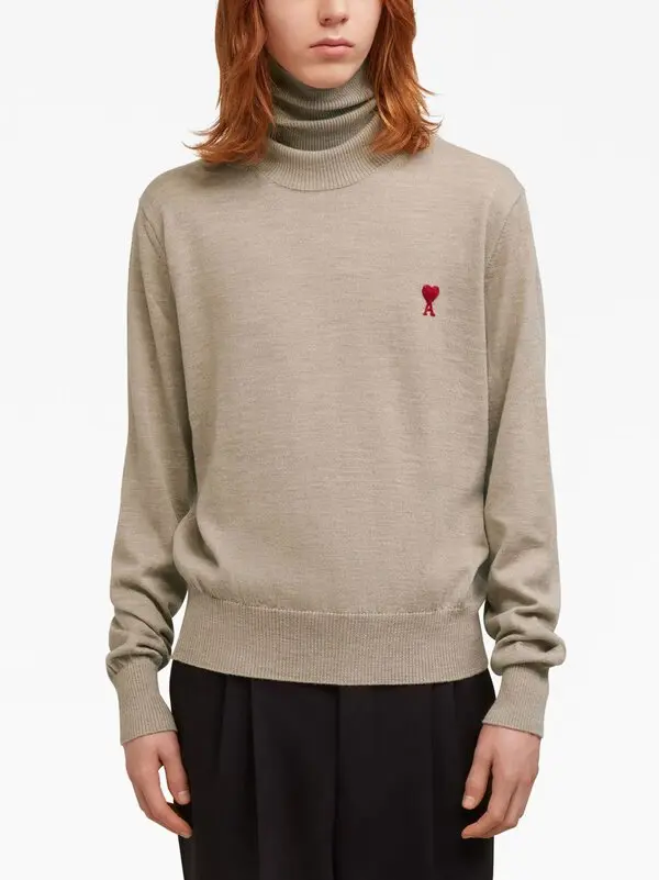 AMI Paris Logo-embroidered Roll-neck Jumper