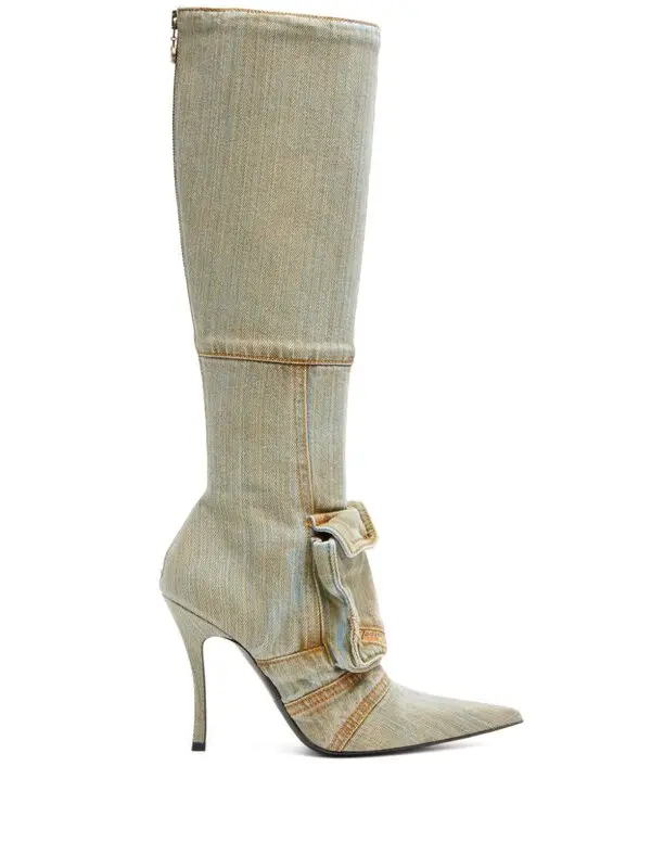 DIESEL® D-venus Pocket Denim Knee-high Boots - Neutrals