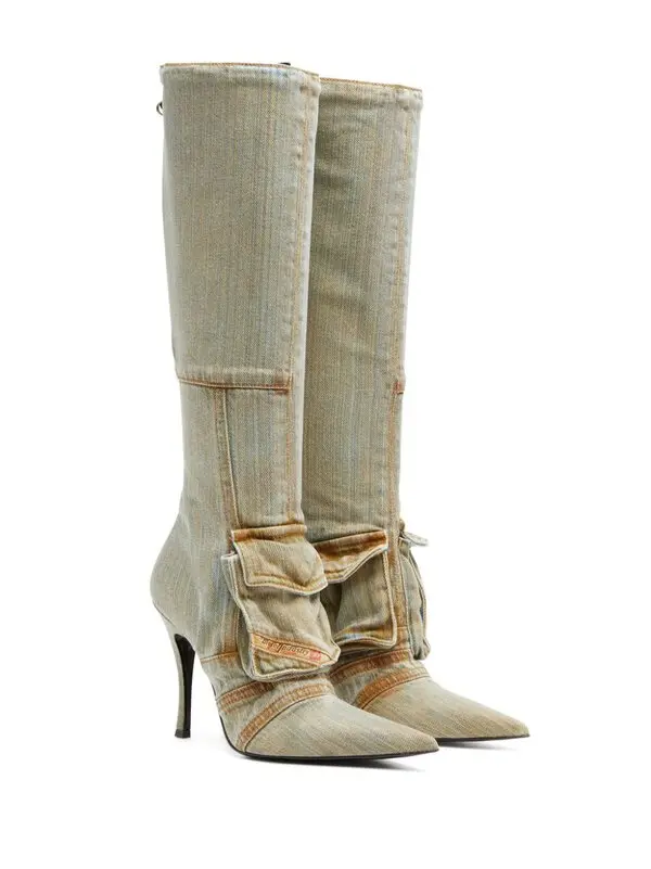 DIESEL® D-venus Pocket Denim Knee-high Boots - Neutrals