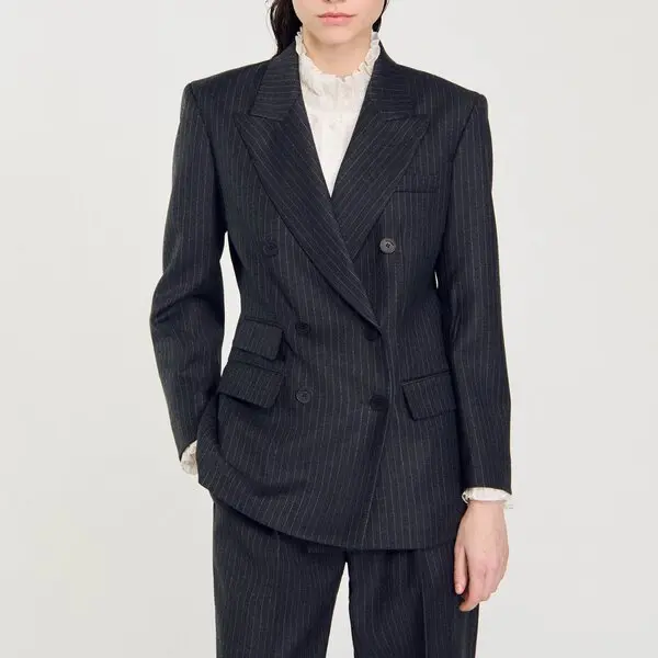 Sandro Slim-fit Pinstriped Suit Jacket - Grey