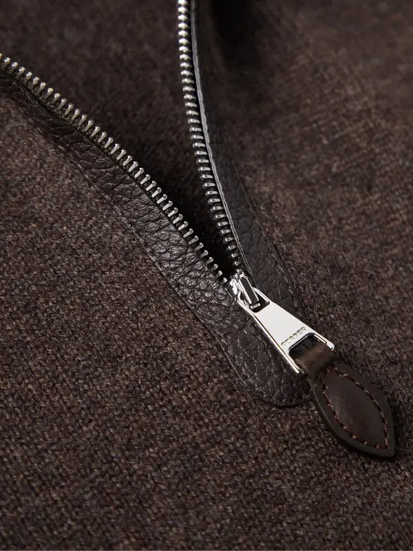 Purdey Leather-trimmed Cashmere Half-zip Sweater - Brown