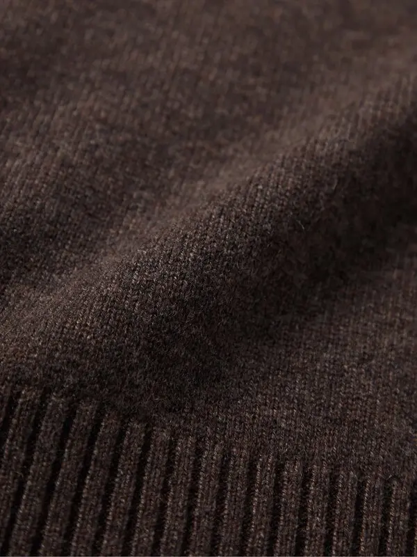 Purdey Leather-trimmed Cashmere Half-zip Sweater - Brown