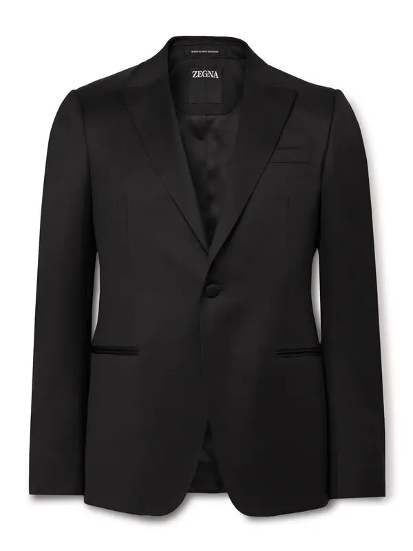 Zegna Slim-fit Satin-trimmed Wool And Mohair-blend Tuxedo Jacket - Black