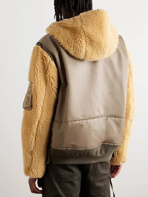 Sacai Faux Shearling-trimmed Nylon-twill Hooded Bomber Jacket