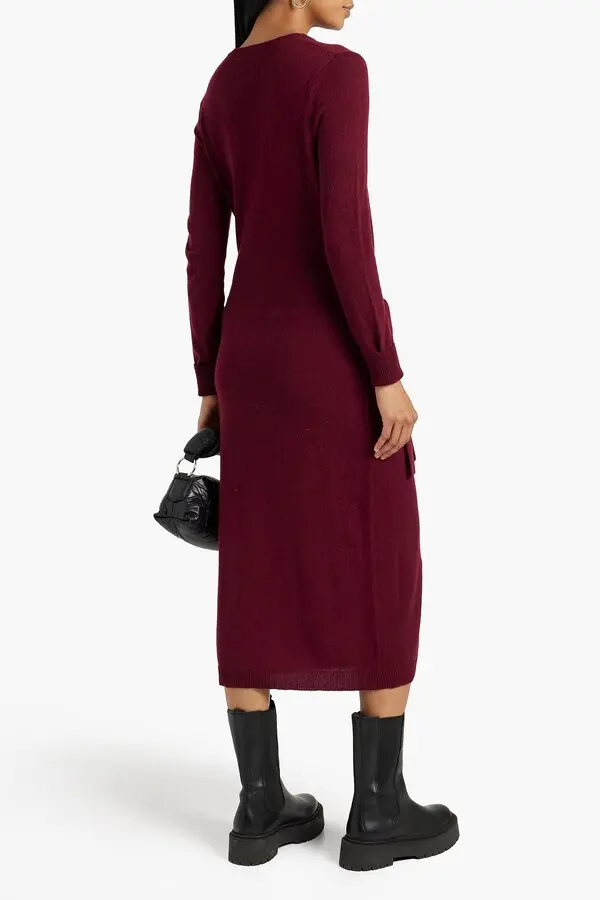 bodycon black turtleneck dress Burgundy Floral Embroidered Knitted Long Sleeve Midi Dress main image 0