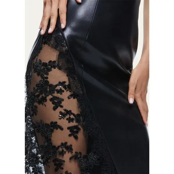 Alice + Olivia Retha Strapless Vegan Leather Lace Maxi Dress