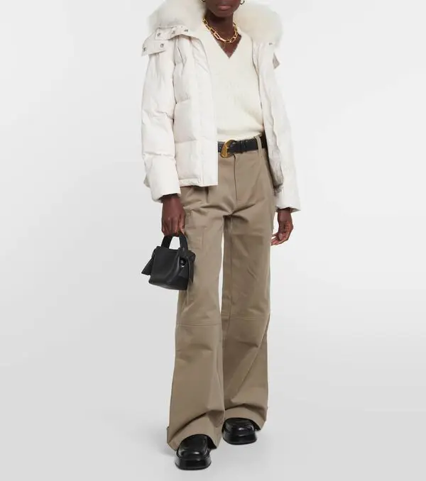 YVES SALOMON Belted Shearling-trimmed Down Jacket