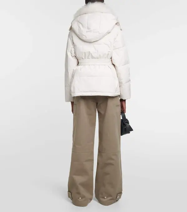 YVES SALOMON Belted Shearling-trimmed Down Jacket